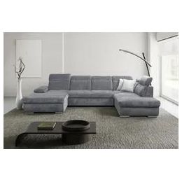 Wohnlandschaft WERK2 "Cordoba inkl. Bett, Bettkasten & Kopfteilfunktion, Breite 359 cm", grau, B:359cm H:86cm T:232cm, 100% Polyester, Sofas, Wohnlandschaft, bequem, komfortable Wellenunterfederung, inkl. Schlaffunktion, U-Form