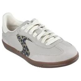 Sneaker Skechers "HOTSHOT-SHIMMERING SPOTS", Damen, Gr. 38, grau (taupe), Lederimitat, Veloursleder, Schuhe Sneaker, Retro Sneaker, Schn&uuml;rschuh mit glitzerndem Animal-Einsatz