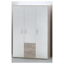 Kinderkleiderschrank OTTO HOME "Kleiderschrank &raquo;Rieke&laquo; 3-t&uuml;rig mit 2 Schubk&auml;sten", eiche, sand, nachbildung, wei&szlig;, B:130cm H:188cm T:54cm, Holzwerkstoff, Schr&auml;nke, Kinderkleiderschrank, 2 Kleiderstangen, 3 Dreht&uuml;ren, 2 Schubk&auml;sten