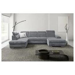 Wohnlandschaft WERK2 "Cordoba inkl. Bett, Bettkasten & Kopfteilfunktion, Breite 359 cm", grau, B:359cm H:86cm T:232cm, 100% Polyester, Sofas, Wohnlandschaft, bequem, komfortable Wellenunterfederung, inkl. Schlaffunktion, U-Form