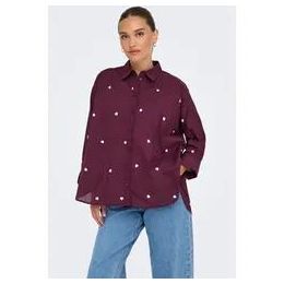 Hemdbluse Only "ONLNEW LINA GRACE LS EMB SHIRT NOOS WVN", Damen, Gr. XS, winetasting detail:w cloud dancer emb heart, Web, Obermaterial: 100% Baumwolle, Po-bedeckend, Blusen Hemdbluse