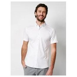 Kurzarmhemd DESOTO "Jerseyhemd Casual Modern Button Down halbarm", Herren, Gr. 3XL, N-Gr, wei&szlig; (solid wei&szlig;), Jersey, Obermaterial: 100% Baumwolle, unifarben, slim fit normal, Rundhals, Raglan&auml;rmel Aufschlag, Hemden, Flexibler Stretch