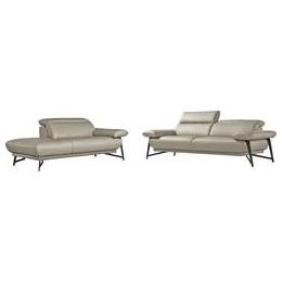 Sofa Egoitaliano "Anais, Design mit hohem Sitzkomfort, Fu&szlig;farbe schattengrau", grau, Sofas, Leder CAREZZA, Ottomane Armlehne rechts, Set, Kopfteil verstellbar, Leder CAREZZA, grau