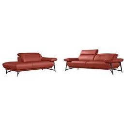 Sofa Egoitaliano "Anais, Design mit hohem Sitzkomfort, Fu&szlig;farbe schattengrau", rot (marsala), Sofas, Leder BULL, Ottomane Armlehne rechts, Set, Kopfteil verstellbar, Leder BULL, marsala