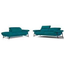 Sofa Egoitaliano "Anais, Design mit hohem Sitzkomfort, Fu&szlig;farbe schattengrau", bunt (blaur&uuml;n), Sofas, Luxus-Microfaser, Ottomane Armlehne rechts, Set, Kopfteil verstellbar, Luxus-Microfaser, blaur&uuml;n