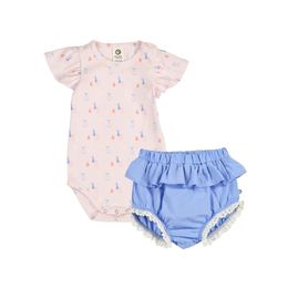 m&uuml;sli Set aus Kurzarmbody und Shorts in Primrose/ Shell blue/ Tofu | Gr.: 74