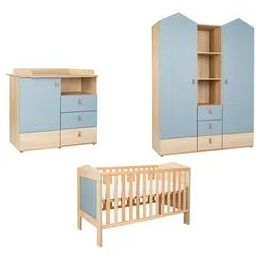 Babyzimmer-Komplettset Arthur Berndt "Babyzimmer-Set &raquo;Roofy&laquo; 3-teilig mit 2-t&uuml;rigem Kleiderschrank", nagano, oak, nachbildung, salbei, ohne Matratze, B/H: 70cm x 140cm, Schlafzimmerm&ouml;bel-Sets