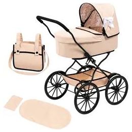 Puppenwagen BAYER "nostalgisch", beige (schleife beige), Puppenwagen, KinderB:44,5cm H:80cm T:67cm, Kunststoff, Metall, Polyester, inklusive Umh&auml;ngetasche, B:44,5cm H:80cm T:67cm