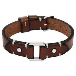 Armband Fossil "Schmuck Geschenk Edelstahl Leder Armschmuck MACHINE", edelstahlfarben, braun, Armb&auml;nder, Damen, 25cm, Edelstahl Leder, Edelstahl, Leder, Armband