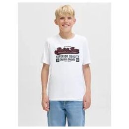 Jack & Jones T-Shirt JACK & JONES JUNIOR "JJELOGO TEE SS ONECK 2 COL AW25 NOOS JNR", Jungen, Gr. 152, cloud dancer, Single Jersey, Obermaterial: 100% Baumwolle, bedruckt, regular fit normal, Rundhals, Shirts T-Shirt