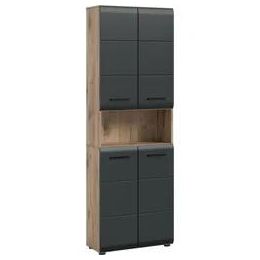 Stauraumschrank Welltime "FLORENZ, TOPSELLER, H&ouml;he 185 cm, 4 T&uuml;ren, 4 Fachb&ouml;den, 1 offenes Fach", schwarz (nox oak nb, schwarz matt), B:60cm H:185cm T:30cm, FSC-zertifizierter Holzwerkstoff, MDF, Schr&auml;nke, Stauraumschrank, hochwertige MDF Front, Griff schwarz, Topseller