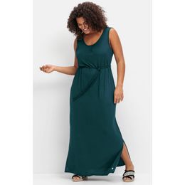 sheego Damen Maxikleid mit Bindeg&uuml;rtel, petrol, Gr&ouml;&szlig;e 46