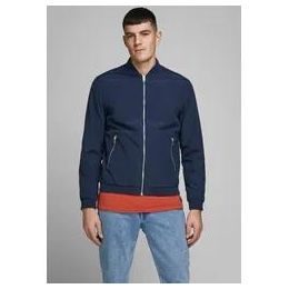 Jack & Jones Blouson JACK & JONES "JJERUSH mit Stehkragen und Rei&szlig;verschlusstaschen", Herren, Gr. L, blau (navy), Web, Obermaterial: 100% Polyester, unifarben, regular fit taillenbedeckt, ohne Ausschnitt, Rippb&uuml;ndchen, Jacken Blouson, unifarben, modisch, regular fit, Polyester