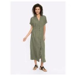 Sommerkleid Heine "Kleid", Damen, Gr. 44, Normalgr&ouml;&szlig;en, khaki, 55% Leinen, 45% Viskose, unifarben, lang, V-Ausschnitt, Kleider Sommerkleid
