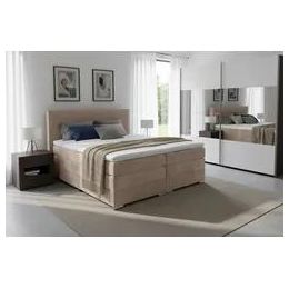 Boxspringbett Home Affaire "Romeo, Doppel- & Polsterbett, Federkernbett, Komfortbett, 160, 180 cm", hellbraun, B:167cm L:219cm, 100% PES, Komplettbetten, Boxspringbett, inkl. 6 cm Topper, zwei Bettk&auml;sten, Taschen-Federkernmatratze in H4