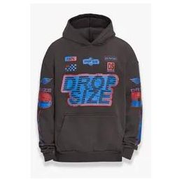Kapuzenpullover DROPSIZE "Dropsize Herren Dropsize Heavy Oversize Racing Hoodie", Herren, Gr. XS, washed schwarz, 70% Baumwolle, 30% Polyester, mehrfarbig, oversize, ohne Ausschnitt, Pullover Kapuzenpullover