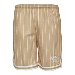 Shorts Karl Kani "Karl Kani Herren KM232-005-2 KK Retro Pinstripes Mesh Shorts", Herren, Gr. S, US-Gr&ouml;&szlig;en, sand, wei&szlig;, 100% Polyester (Recycelt), gestreift, loose fit, Hosen Shorts