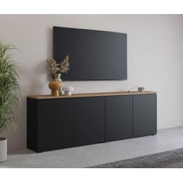 Sideboard OTTO HOME "Modo, Breite 200 cm, moderne grifflose Kommode 4T&uuml;ren", schwarz, eiche mauvella, schwarz, B:200cm H:68cm T:34,5cm, FSC-zertifizierter Holzwerkstoff, Melamin, Sideboards, Sideboard, Anrichte mit viel Stauraum, Einlegeb&ouml;den verstellbar