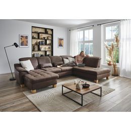 Wohnlandschaft DIE PLANBAR "PP-LA23145 U-Form", mocca, B:341cm H:88cm T:243cm, 100% Polyester, Sofas, Wohnlandschaft, inkl. Kopfpolsterverstellung, Federkernpolsterung
