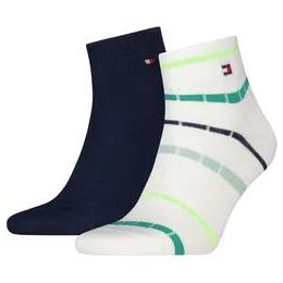Kurzsocken Tommy Hilfiger "TH MEN QUARTER 2P SUMMER BRETON", Herren, Gr. 43-46, wei&szlig;, fresh gr&uuml;n, Obermaterial: 74% Baumwolle, 25% Polyamid, 1% Elasthan, Socken