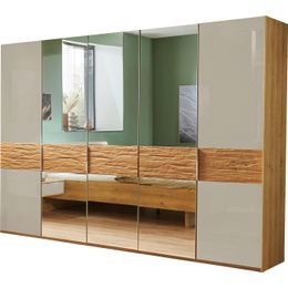 Kleiderschrank Wiemann "Cordoba", beige, B:246,3cm H:236cm T:58cm, Floatglas, Holz teilmassiv, Kunststoff, Schr&auml;nke, Kleiderschrank, inkl. T&uuml;rend&auml;mpfung