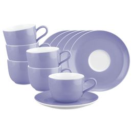 Tasse Seltmann Weiden "Kaffeetassen mit Untertassen Liberty Pure Colors 260 ml 6er Set", lila (grape lila), B:16,1cm H:8,1cm &Oslash;:16,1cm, Porzellan, Trinkgef&auml;&szlig;e, Tasse, Sp&uuml;lmaschinenfest, Mikrowellensicher, Ofenfest