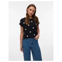 V&eacute;ro Moda Kurzarmshirt VERO MODA "VMAVA SS TOP MULTI AOP NOOS", Damen, Gr. M, schwarz aop:wei&szlig; heart, Jersey, Obermaterial: 95% Lyocell, 5% Elasthan, bedruckt, regular fit normal, Rundhals, Shirts, Materialmix, regular fit