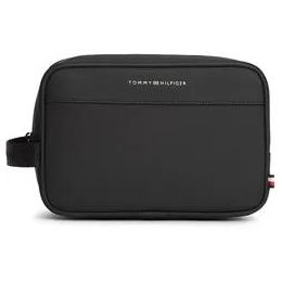 Kulturbeutel Tommy Hilfiger "TH REPREVE WASHBAG", Damen, Gr. B/H/T: 23cm x 15,5cm x 8cm, schwarz, Kunstfaser, Textil, Taschen Kulturbeutel, Unisex Minibag, Hygienebeutel mit praktischer Handschlaufe