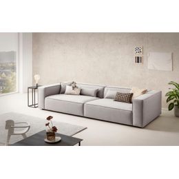 3-Sitzer "PIARA XXL, Sofa mit Kedernaht in Cord, Leinenoptik o. Strukturstoff", grau (silbergrau), B:316cm H:66cm T:136cm, 100% Polyester, LeGer Home by Lena Gercke, Sofas, schwarze F&uuml;&szlig;e, bequemer Sitzkomfort, extra tiefe Sitzfl&auml;che