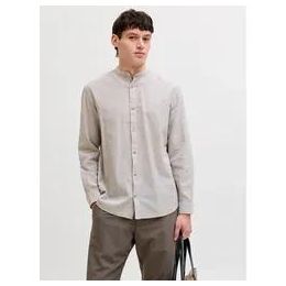 Jack & Jones Langarmhemd JACK & JONES "JJESUMMER LINEN BLEND BAND SHIRT L/S SN", Herren, Gr. XL, N-Gr, string, Web, Obermaterial: 70% Baumwolle, 30% Leinen, unifarben, regular fit normal, 1-Knopf-Manschette, Hemden, Baumwollmischung, regular fit
