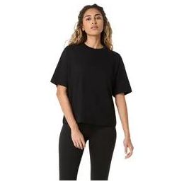 Trainingsshirt asics "asics SPIRAL EMBROIDERY RELAXED TEE", Damen, Gr. S, performance schwarz, Obermaterial: 60% Baumwolle, 40% Polyester, Shirts, lockere Passform, sportlicher Stil, aus strapazierf&auml;higem Polyester