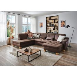Wohnlandschaft DIE PLANBAR "PP-LA23145 U-Form", mocca, B:341cm H:88cm T:243cm, 100% Polyester, Sofas, Wohnlandschaft, inkl. Kopfpolsterverstellung, Federkernpolsterung