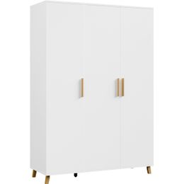 Dreht&uuml;renschrank Rauch "Kleiderschrank Schrank Garderobe SHINJO Breiten 93/140/187 cm", wei&szlig; (alpinwei&szlig;), B:140cm H:203cm T:53cm, Holzwerkstoff, Schr&auml;nke, Dreht&uuml;renschrank, Griffe und F&uuml;&szlig;e aus Massivholz, viel Stauraum MADE IN GERMANY