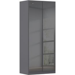 Dreht&uuml;renschrank OTTO HOME "Kleiderschrank Kleiderschr&auml;nke Schrank Garderobe AGORDO mit Glasfront", grau (graumetallic, glas basalt), B:91cm H:210cm T:54cm, Holzwerkstoff, Schr&auml;nke, Dreht&uuml;renschrank, durchdachte Innenausstattung, in 7 Breiten und 2 H&ouml;hen MADE IN GERMANY