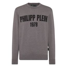 Rundhalspullover Philipp Plein "Rundhalspullover", Herren, Gr. L, 10, grau, Obermaterial: 80% Baumwolle, 20% Wolle, Pullover Rundhalspullover