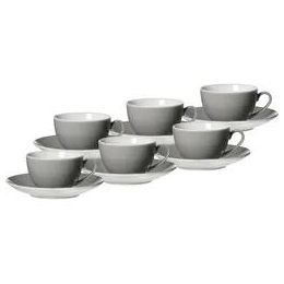 Ritzenhoff & Breker Tasse RITZENHOFF & BREKER "Kaffeetassen mit Untertassen Doppio 200 ml 6er Set", grau, 12 tlg., Porzellan, Trinkgef&auml;&szlig;e, Tasse