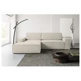 Ecksofa WERK2 "Treviso bequem, mit Bettfunktion und Bettkasten, Breite 267cm, L-Form", natur, B:267cm H:85cm T:165cm, 100% Polyester, Sofas, Ecksofa, Moderne, teilmassive Polsterecke, Komfortpolsterung und losen Kissen.
