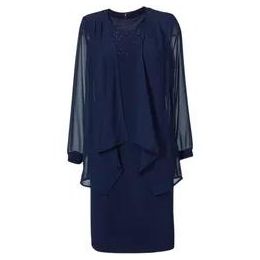 2-in-1-Kleid GOLDNER "Edles Jerseykleid mit Chiffonj&auml;ckchen", Damen, Gr. 40, N-Gr, blau (mitternachtsblau), Obermaterial: 97% Polyester PES. 3% Elasthan EL., festlich, Langarm, Kleider, Mit schimmernden Glitzersteinchen