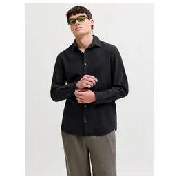 Jack & Jones Langarmhemd JACK & JONES "JJESUMMER LINEN BLEND SHIRT L/S SN", Herren, Gr. L, N-Gr, schwarz, Web, Obermaterial: 70% Baumwolle, 30% Leinen, unifarben, normal normal, Hemden, Baumwollmischung, regular fit