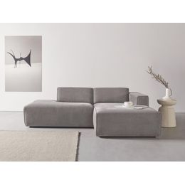 Ecksofa Home Affaire "Noord mit Kedernaht, Breite 227 cm, L-Form", grau, B:227cm H:71cm T:161cm, 94% Polyester; 6% Nylon, Sofas, Ecksofa, Cord, Struktur, Webstoff, mit Wellenunterfederung, Massivholzrahmen