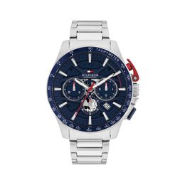 Chronograph Tommy Hilfiger "BANK", silberfarben, blau, Armbanduhren, Herren, Chronograph, Quarzuhr, Armbanduhr, Herrenuhr, Edelstahlarmband, analog, Tag