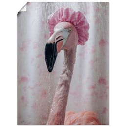 Wandbild Artland "Flamingo unter der Dusche", farbe bild(er): pink, B:30cm H:40cm, Papier, Bilder, als Alubild, Leinwandbild, Poster, Wandaufkleber in verschied. Gr&ouml;&szlig;en