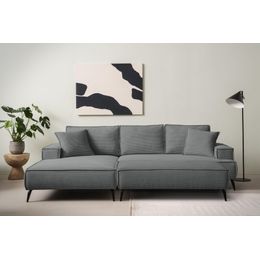 Sitzgruppe Home Affaire "TVINNU, Polsterecke L-Form, Schlaffunktion, mit Hocker", grau (dunkelgrau), B:275cm H:83cm T:173cm, Sitzm&ouml;bel-Sets, Set, stellbar zum Schlafsofa (Krokodilverbinder)