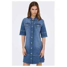 Jeanskleid Only "ONLKATERINA 2/4 SHORT DNM DRESS AKM", Damen, Gr. XS, N-Gr, medium blau denim, Denim/Jeans, Obermaterial: 98% Baumwolle, 2% Elasthan, unifarben, kurz, Kleider, in A-Linien Form