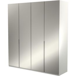 Kleiderschrank Musterring "San Diego, Kleiderschrank, Schrank, Garderobe, mit Glast&uuml;ren", wei&szlig;, B:200cm H:216cm T:58cm, Glas, Holzwerkstoff, Schr&auml;nke, Kleiderschrank, 4-t&uuml;rig (ged&auml;mpft), 4 B&ouml;den, 2 Kleiderstangen, Chromgriffe