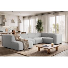 Wohnlandschaft OTTO HOME "Merid U-Form, B: 367 cm", grau (hellgrau), B:367cm H:70cm T:206cm, Struktur fein (100% Polyester);Samtoptik (100% Polyester);Samtcord (92% Polyester, 8% Polyamid), Sofas, Wohnlandschaft, jederzeit durch Module erweiterbar