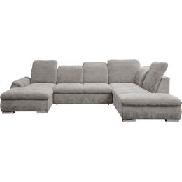 Wohnlandschaft WERK2 "Pula", grau, B:356cm H:105cm T:237cm, 100% Polyester, Sofas, Wohnlandschaft, verstellbare Kopfteile, mit Schlaffunktion und Bettkasten