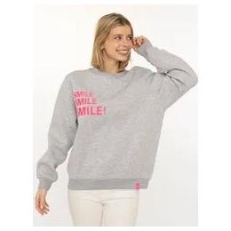 Hoodie Zwillingsherz "Smile Smile Smile", Damen, Gr. L/XL, hellgrau, Sweatware, Obermaterial: 50% Baumwolle, 50% Polyester, Sweatshirts Hoodie, Rundhals, Stickerei in Neon, fr&ouml;hliche Botschaft