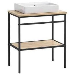 Waschtisch Welltime, eiche hell, schwarzmatt, B:70cm H:89,2cm T:45cm, Waschtische, Waschtisch, Made in Germany
