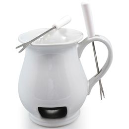 Fondue SWISSMAR "Indulge", wei&szlig;, B:10cm H:12cm T:13cm, Fondues, Schokolade,1 Keramikfondue, 2 Fonduegabeln, 1 Teelicht-Kerze